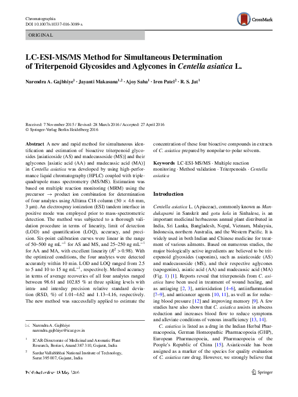 (PDF) LC-ESI-MS/MS Method for Simultaneous Determination of Triterpenoid Glycosides and ...