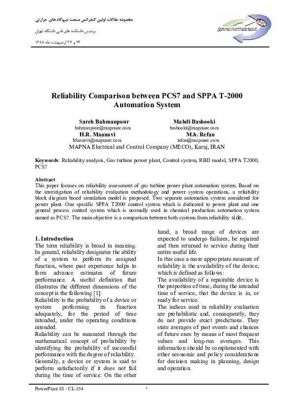 (PDF) Reliability Comparison between PCS7 and SPPA T-2000 Automation System