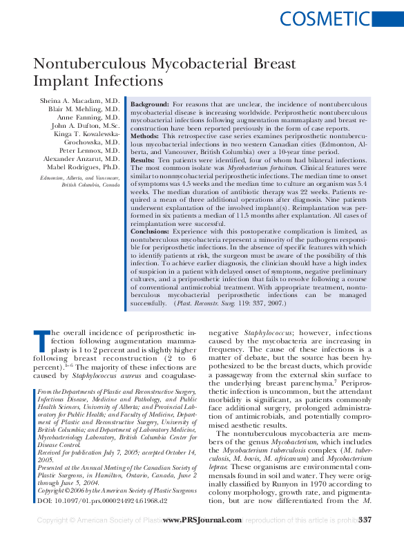 (PDF) Nontuberculous Mycobacterial Breast Implant Infections