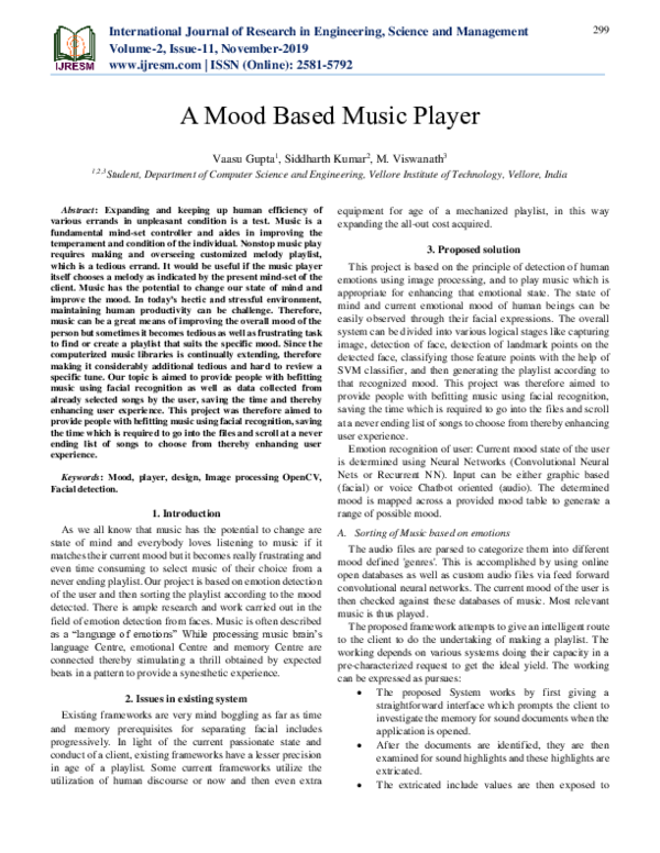 (PDF) Mood Based Music Player