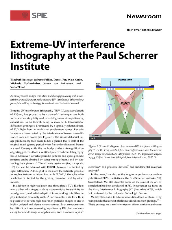 (PDF) Extreme-UV interference lithography at the Paul Scherrer Institute
