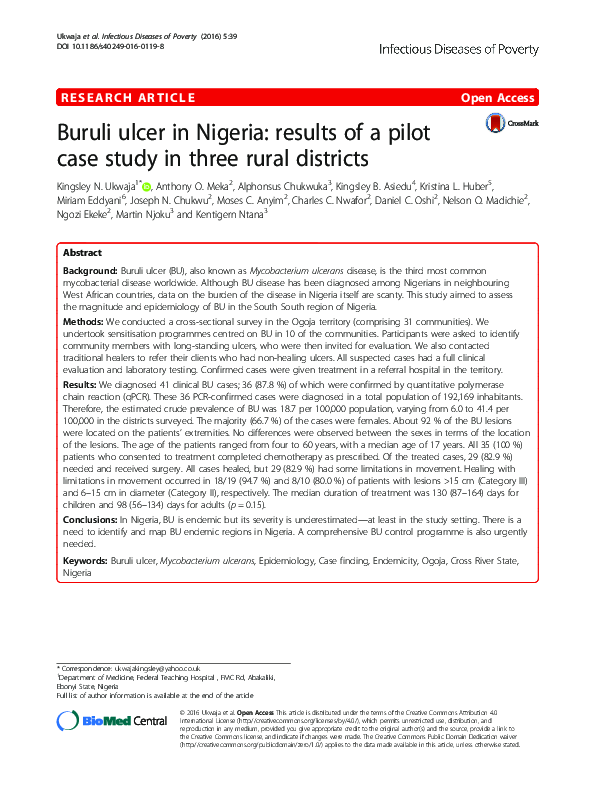 (PDF) Buruli ulcer in Nigeria: results of a pilot case study in three rural districts