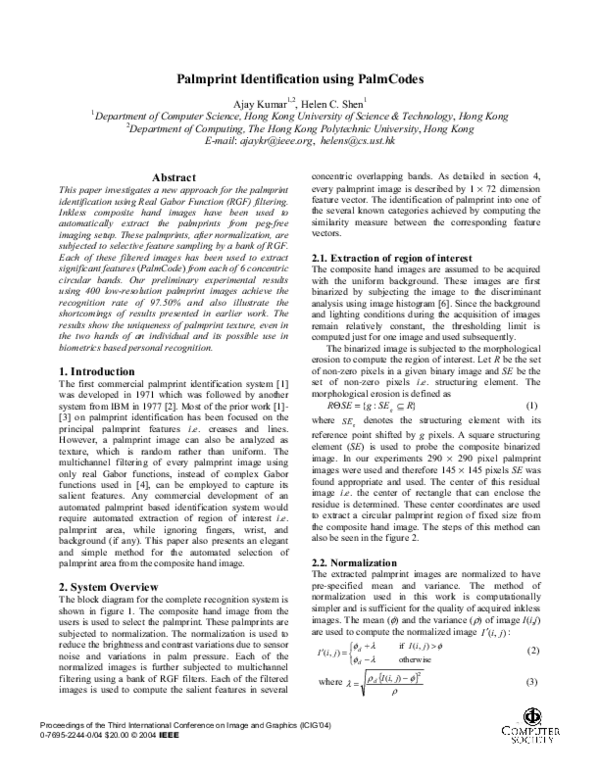 (PDF) Palmprint Identification Using PalmCodes