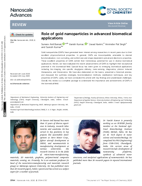 (PDF) Role of gold nanoparticles in advanced biomedical applications