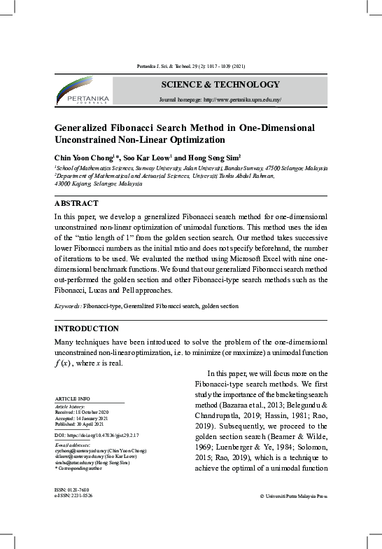 (PDF) Generalized Fibonacci Search Method in One-Dimensional Unconstrained Non-Linear Optimization