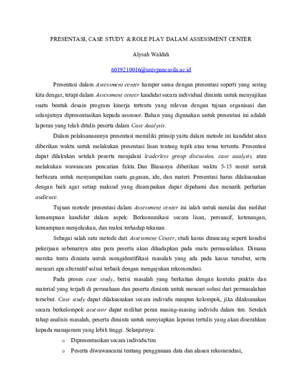 (DOC) Presentasi, Case Study & Role play