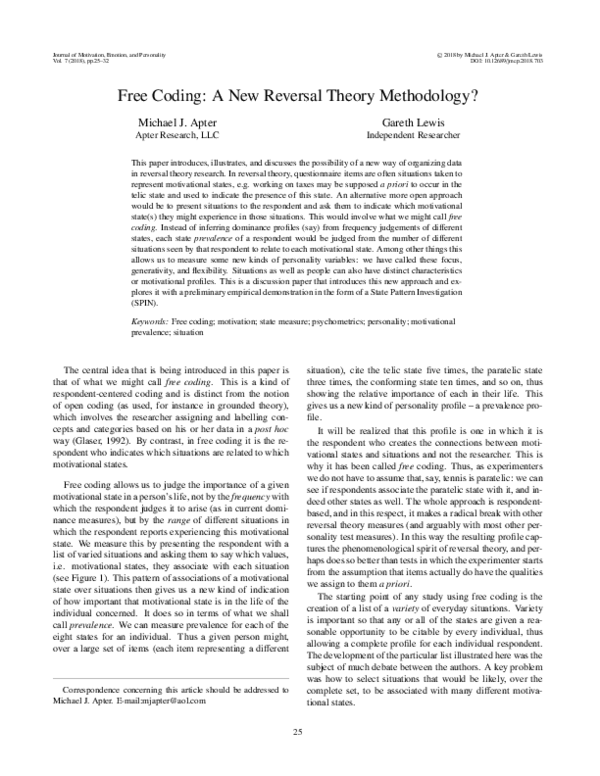 (PDF) Free Coding: A New Reversal Theory Methodology?