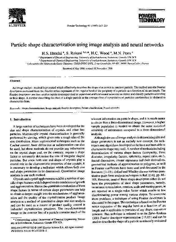 (PDF) Particle shape characterization using image analysis and neural networks