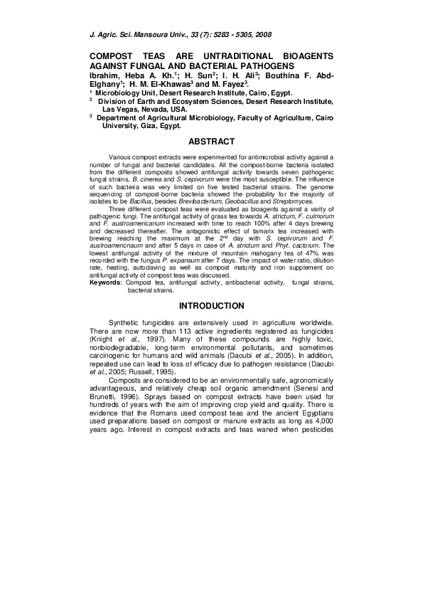 (PDF) Compost Teas Are Untraditional Bioagents Against Fungal and ...
