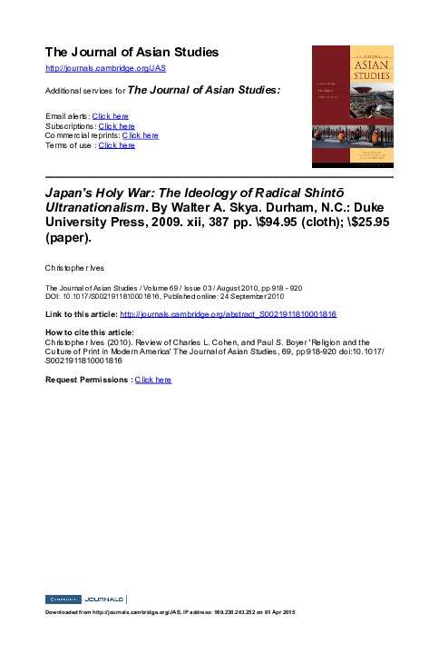 (PDF) Japan's Holy War: The Ideology of Radical Shintō Ultranationalism ...