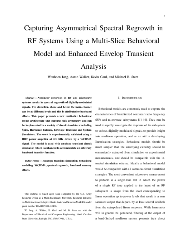 Pdf Capturing Asymmetrical Spectral Regrowth In Rf Systems Using A