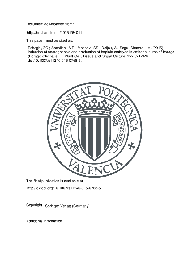 (PDF) Androgenesis and Haploid Embryo Induction in Borage