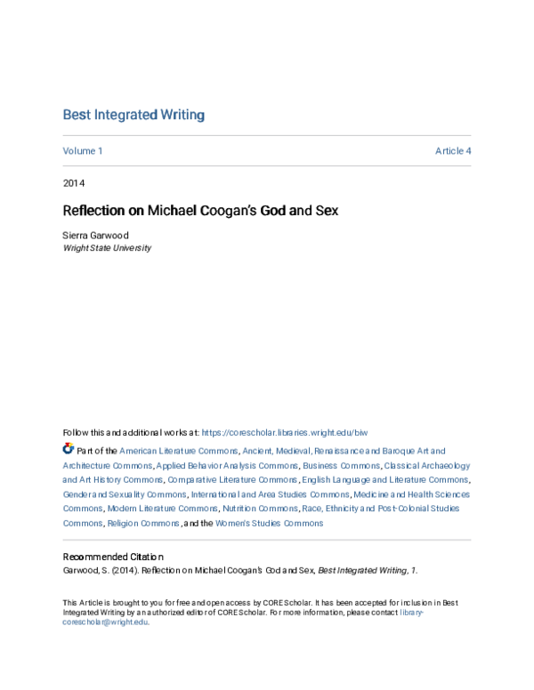 Pdf Reflection On Michael Coogans God And Sex Mustafa Çaldak