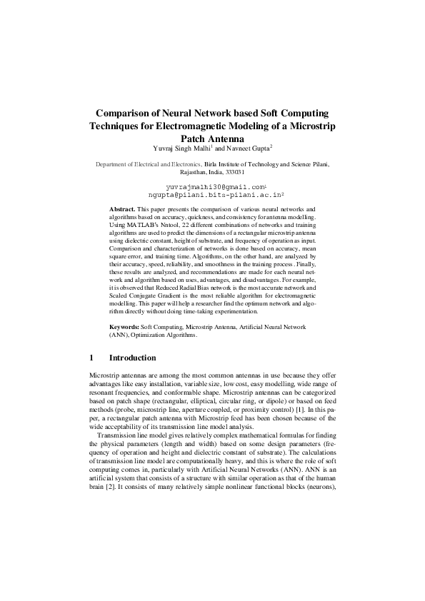 (PDF) Comparison of Neural Network based Soft Computing Techniques for Electromagnetic Modeling ...
