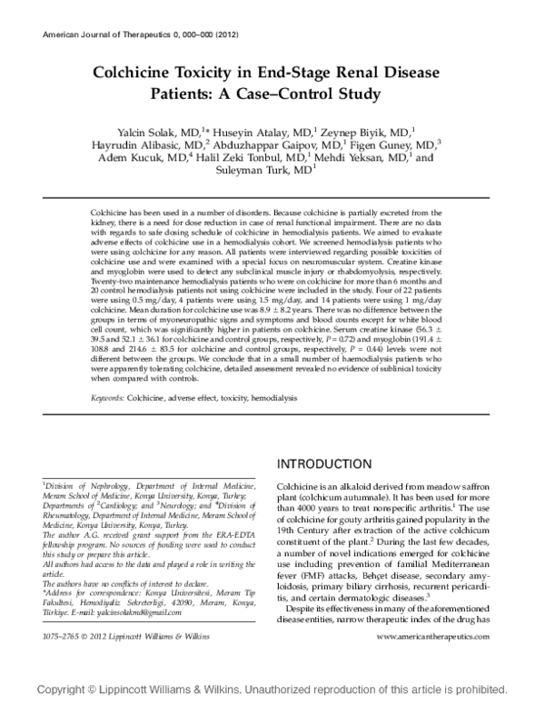 (PDF) Colchicine Toxicity in End-Stage Renal Disease Patients: A Case ...