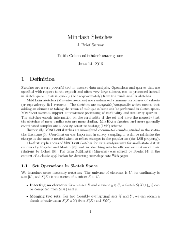 (PDF) MinHash Sketches : A Brief Survey