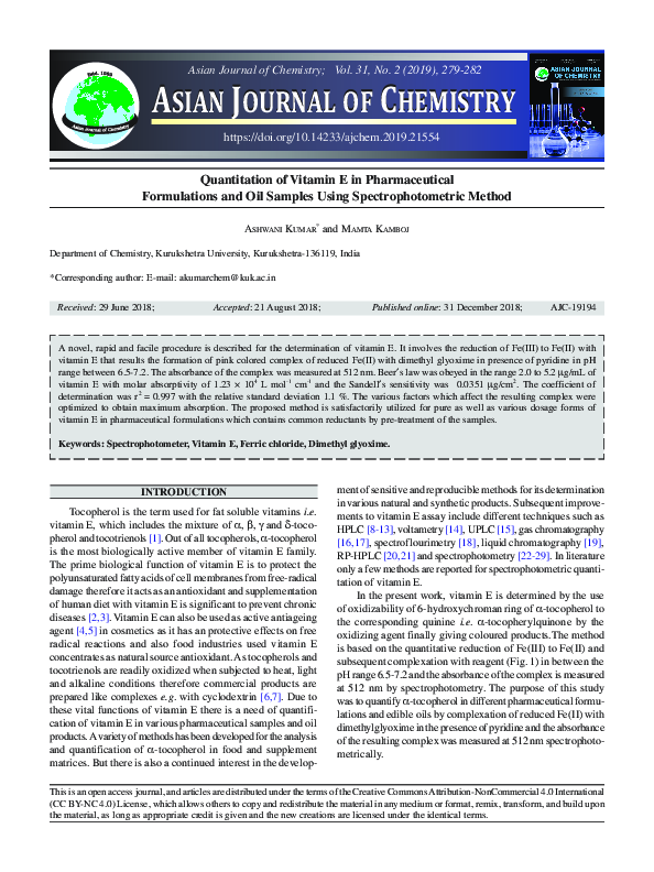 (PDF) Quantitation of Vitamin E in Pharmaceutical Formulations and Oil ...
