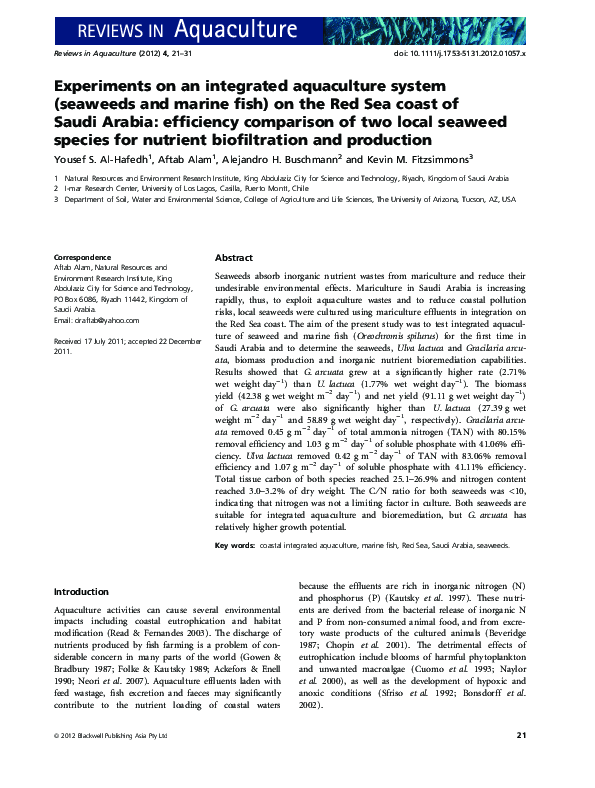 (PDF) Experiments on an integrated aquaculture system (seaweeds and ...