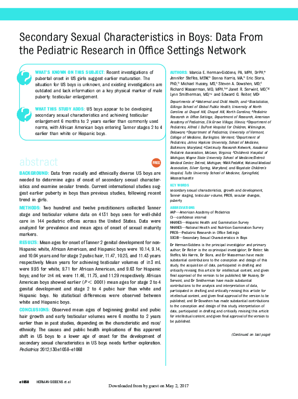(PDF) Secondary Sexual Characteristics in Boys: Data From the Pediatric ...