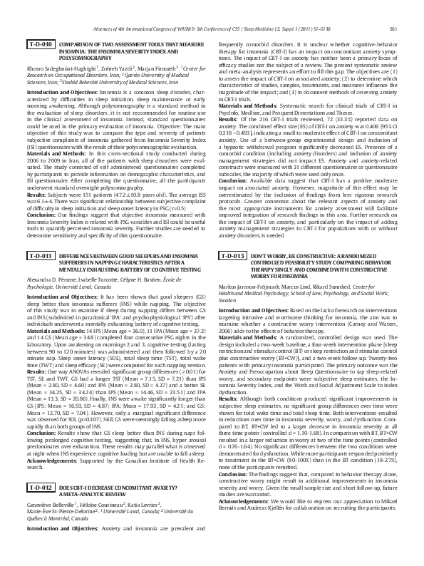 Pdf T D 010 Comparison Of Two Assessment Tools That Measure Insomnia The Insomnia Severity