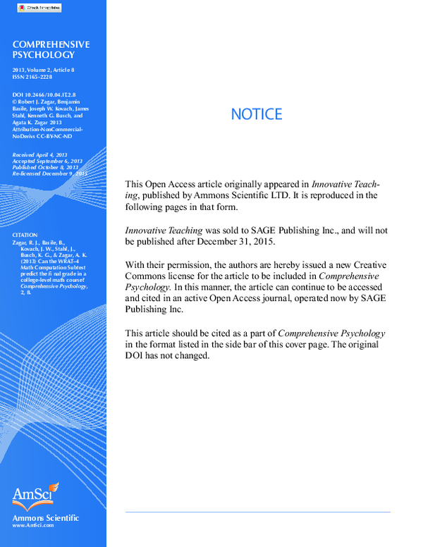 (PDF) Can the WRAT-4 Math Computation Subtest Predict the Final Grade ...