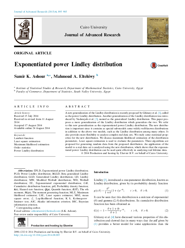 (PDF) Exponentiated power Lindley distribution