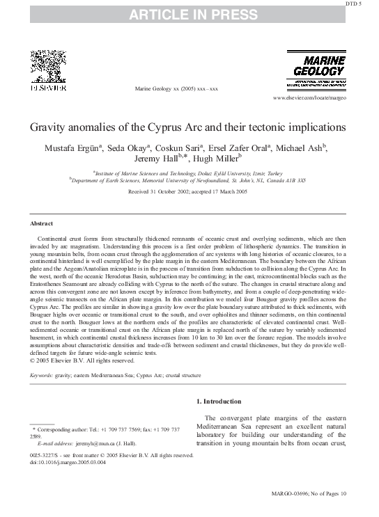 (PDF) Gravity anomalies of the Cyprus Arc and their tectonic implications