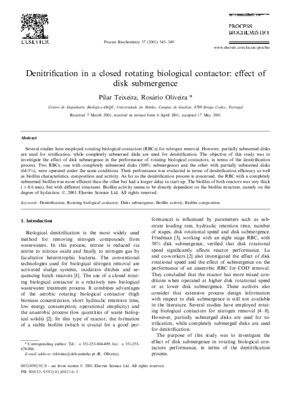 (PDF) Denitrification in a closed rotating biological contactor: effect ...