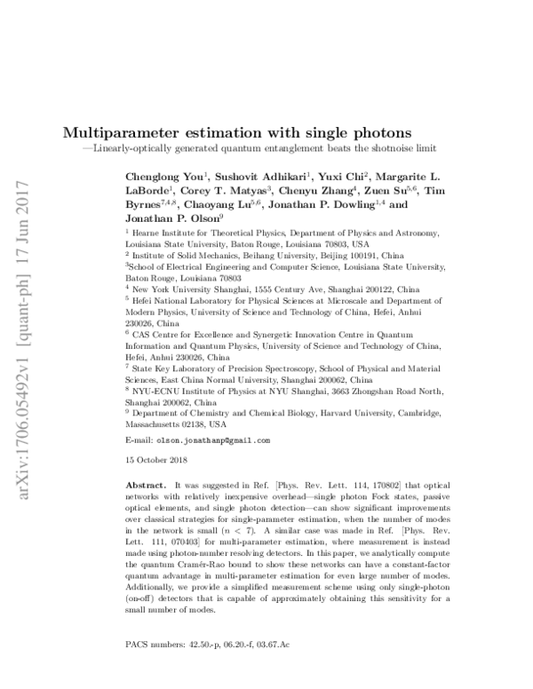 (PDF) Multiparameter estimation with single photons—linearly-optically generated quantum ...
