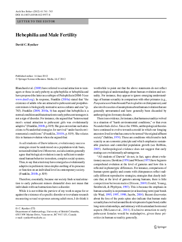 (PDF) Hebephilia and Male Fertility