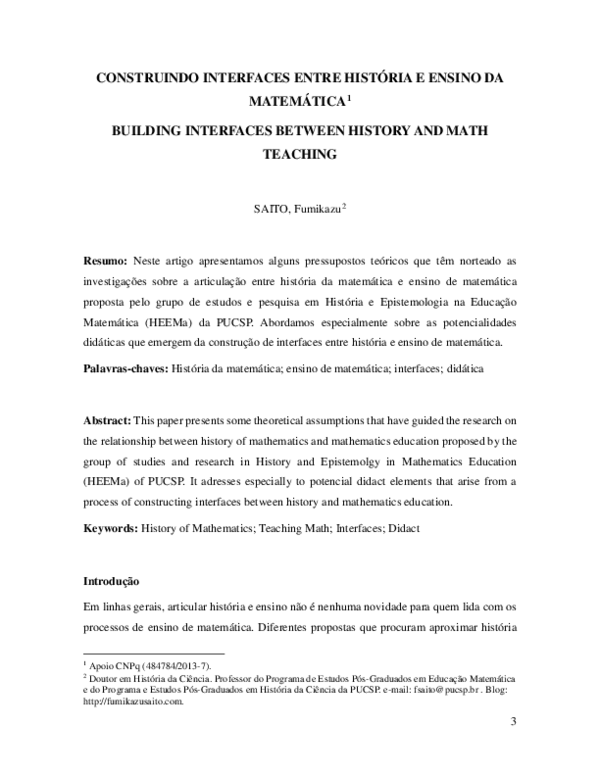(PDF) Construindo Interfaces Entre História e Ensino Da Matemática
