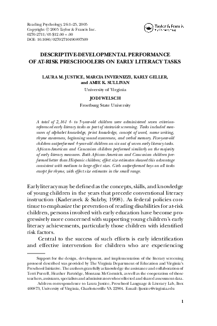 (PDF) Descriptive-Developmental Performance of At-Risk Preschoolers on ...