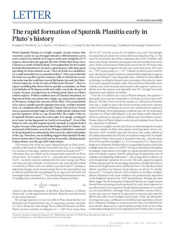 (PDF) The rapid formation of Sputnik Planitia early in Pluto's history