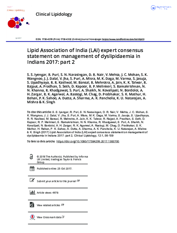 (PDF) Lipid association of India (LAI) expert consensus statement: part ...