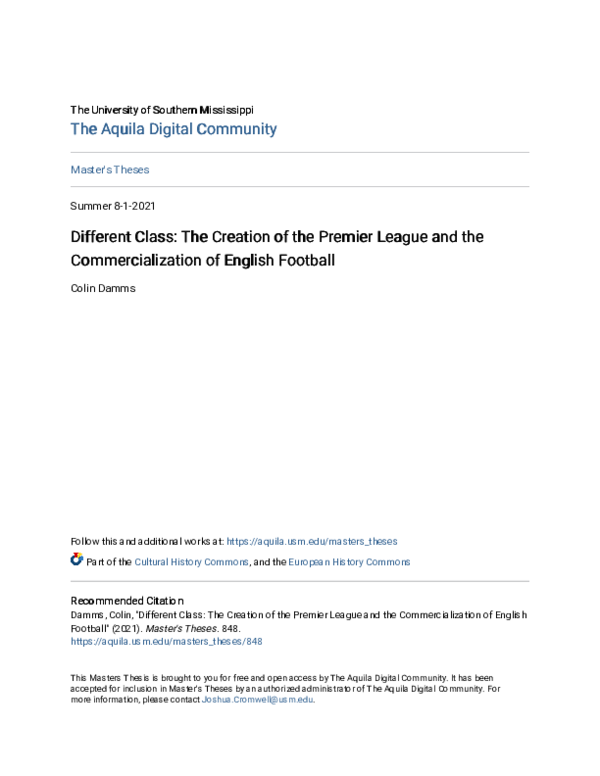 (PDF) Different Class: The Creation of the Premier League and the ...