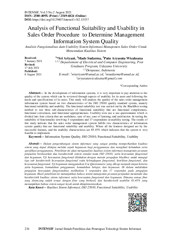 (PDF) Analysis of Functional Suitability and Usability in Sales Order ...