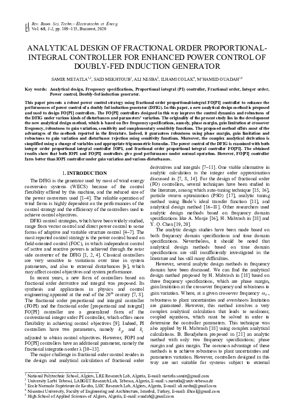 Pdf Analytical Design Of Fractional Order Proportional Integral Controller For Enhanced Power