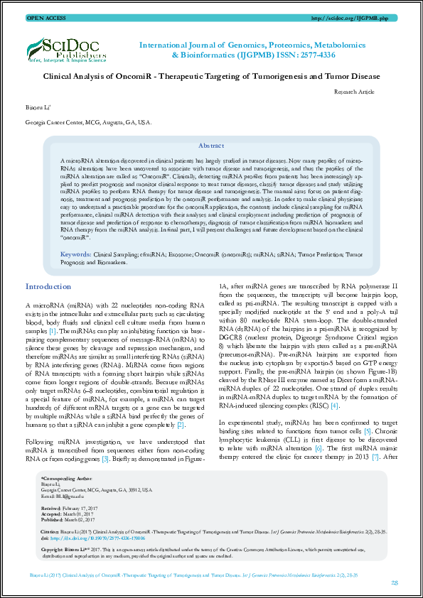 (PDF) Clinical Analysis of OncomiR - Therapeutic Targeting of ...