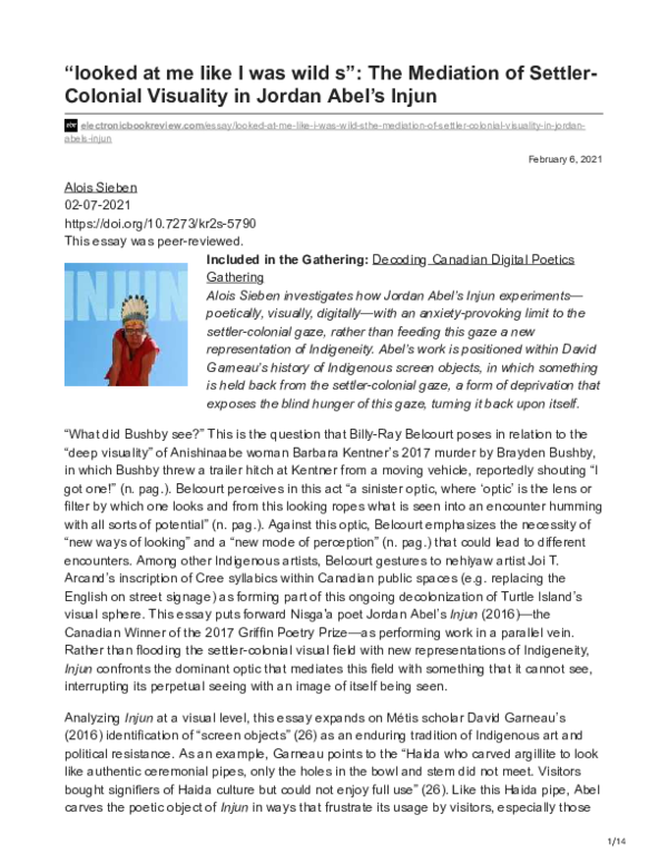 (PDF) looked at me like I was wild s": The Mediation of Settler ...