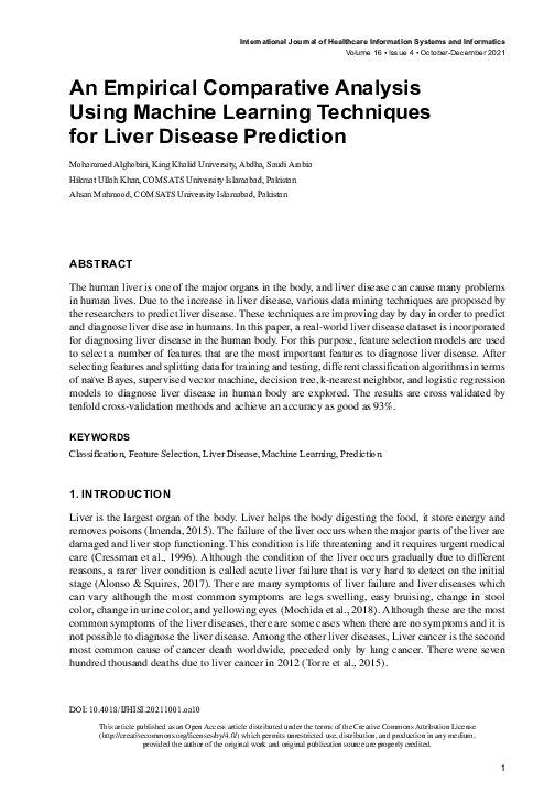 (PDF) An Empirical Comparative Analysis Using Machine Learning Techniques for Liver Disease ...