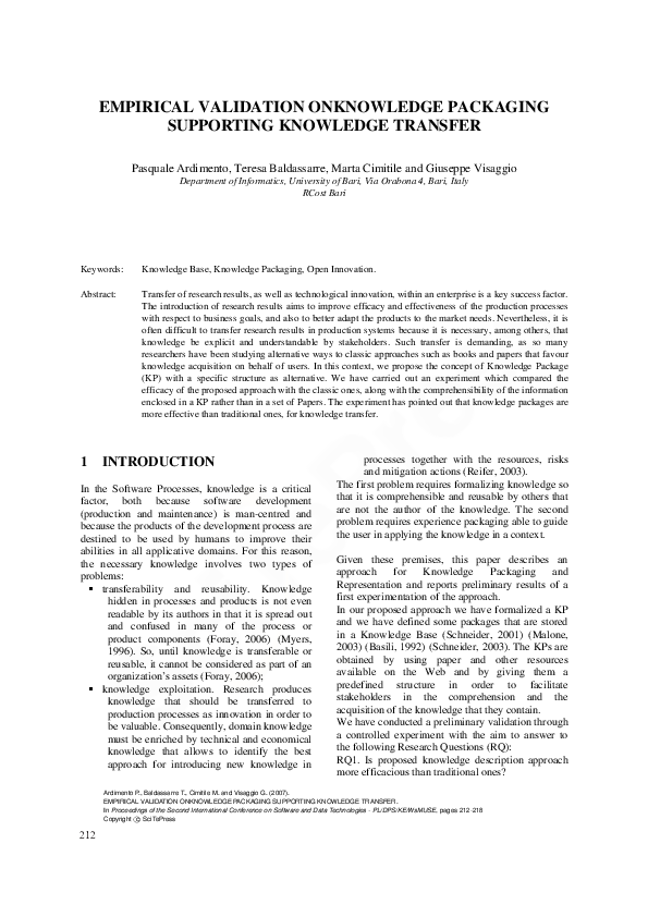 (PDF) Empirical Validation Onknowledge Packaging Supporting Knowledge Transfer