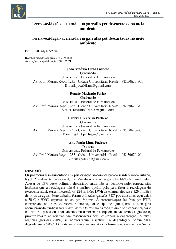 (PDF) Termo-Oxidação Acelerada Em Garrafas Pet Descartadas No Meio ...