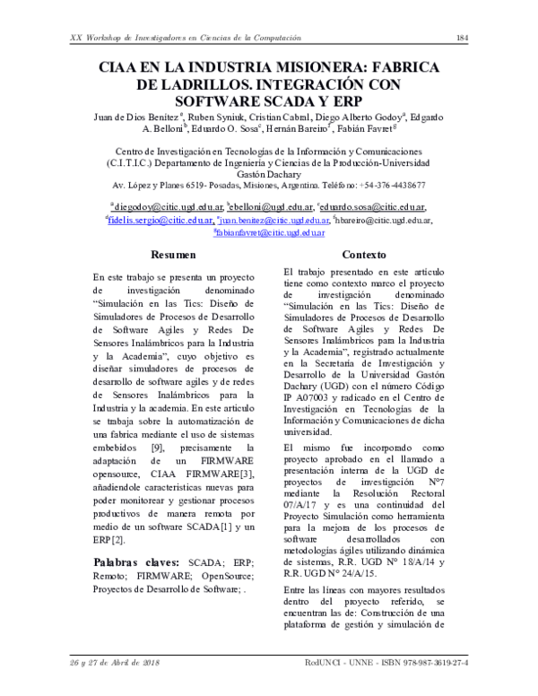 (PDF) CIAA en la industria misionera: fabrica de ladrillos: integración con software SCADA y ERP