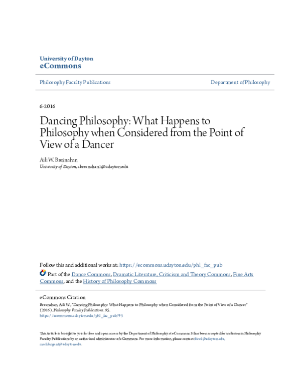 (PDF) Dancing Philosophy: What Happens to Philosophy when Considered ...
