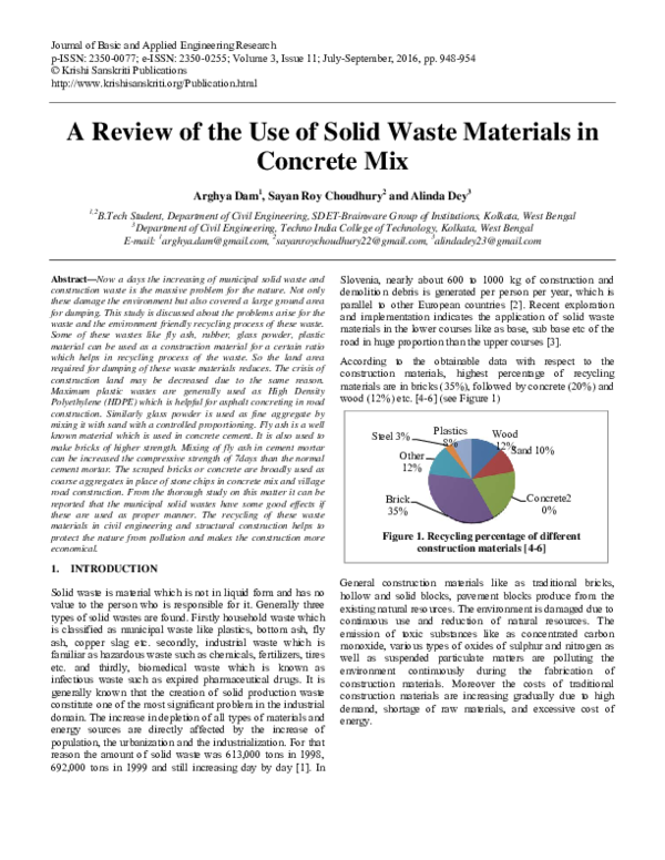(PDF) A Review of the Use of Solid Waste Materials in Concrete Mix