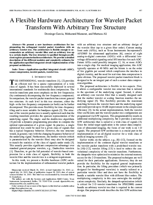 (PDF) A Flexible Hardware Architecture for Wavelet Packet Transform ...