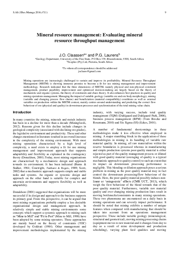 (PDF) Mineral resource management: Evaluating mineral resource ...