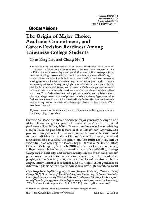 (PDF) The Origin of Major Choice, Academic Commitment, and Career ...