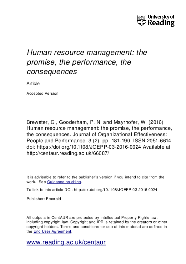 (PDF) Human resource management: the promise, the performance, the ...