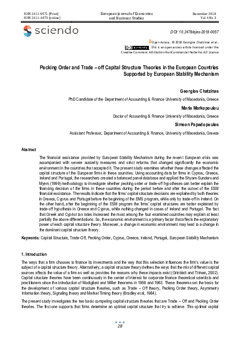 (PDF) Pecking Order and Trade – off Capital Structure Theories in the European Countries ...